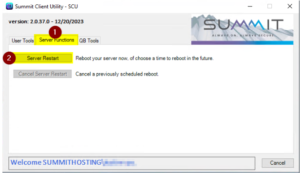 Summit Client Utility – Reboot Server – Summit Hosting