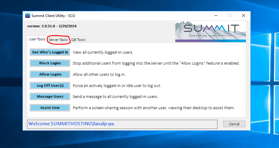 Summit Client Utility Reboot Server Summit 